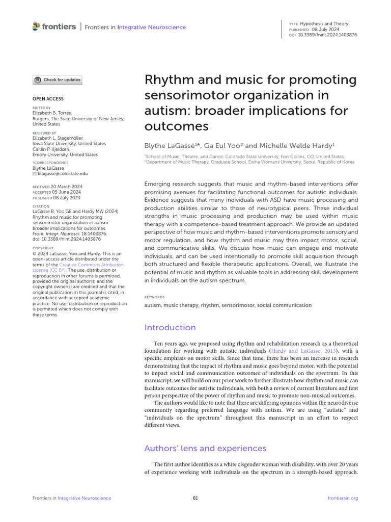 Rhythm and Music For Promoting Sensorimotor Organi | PDF | Autism ...