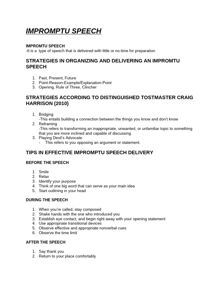 Impromptu Speech | PDF