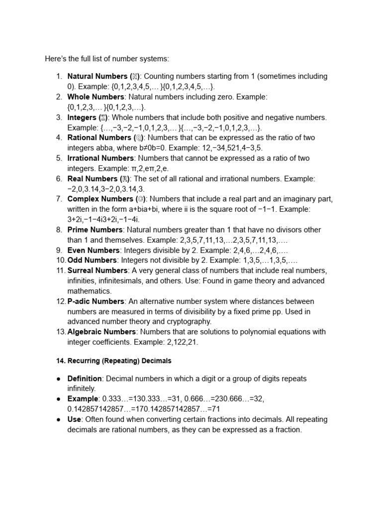Overview of Number Systems Explained | PDF | Language Arts & Discipline