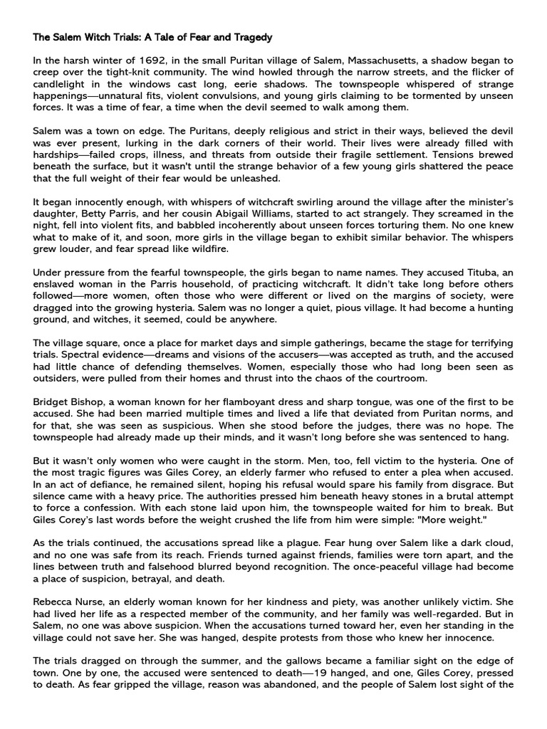 The Salem Witch Trials | PDF | Witch Trials