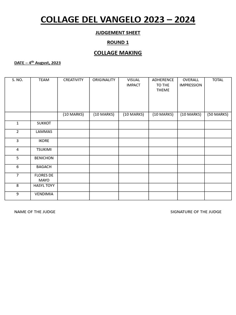 Collage del Vangelo Judgement Sheet | PDF