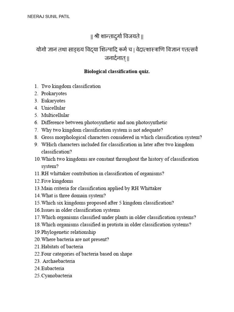 Biological Classification Quiz | PDF | Fungus | Bacteria