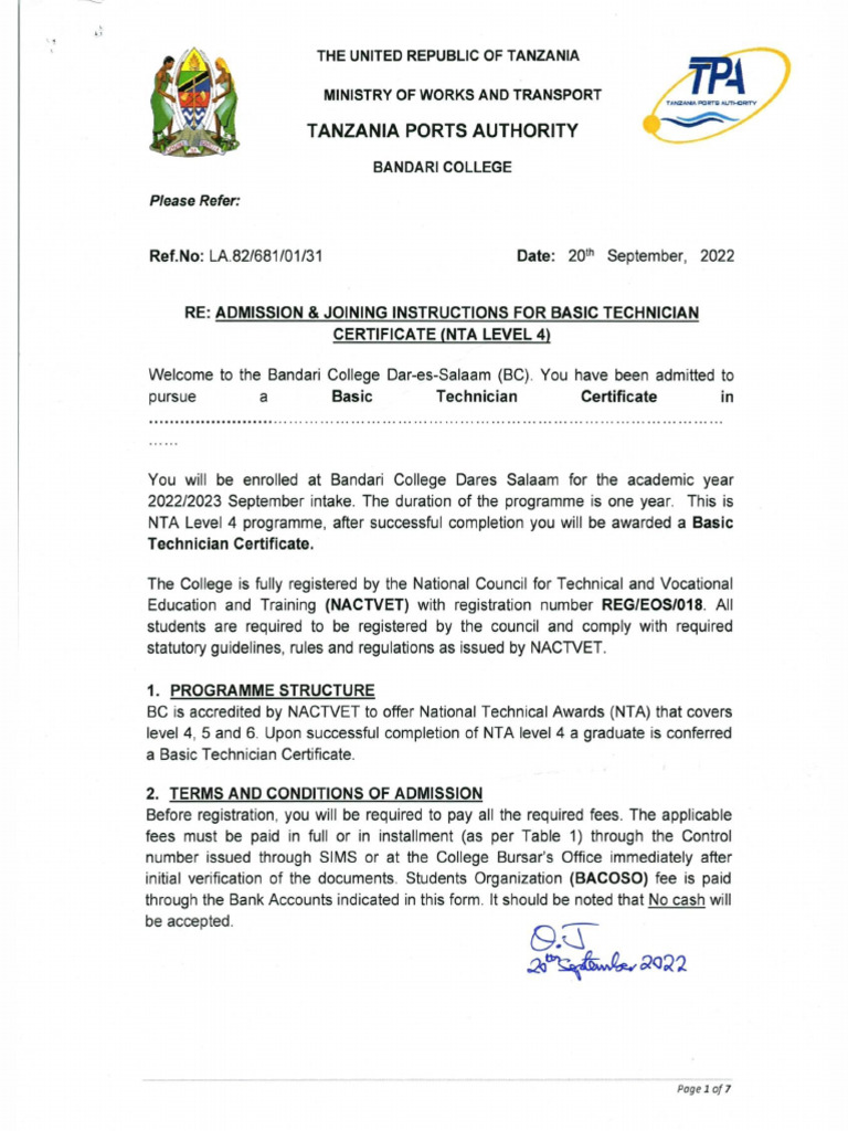 ADMISSION_JOINING_INSTRUCTION_LEVEL_4 | PDF