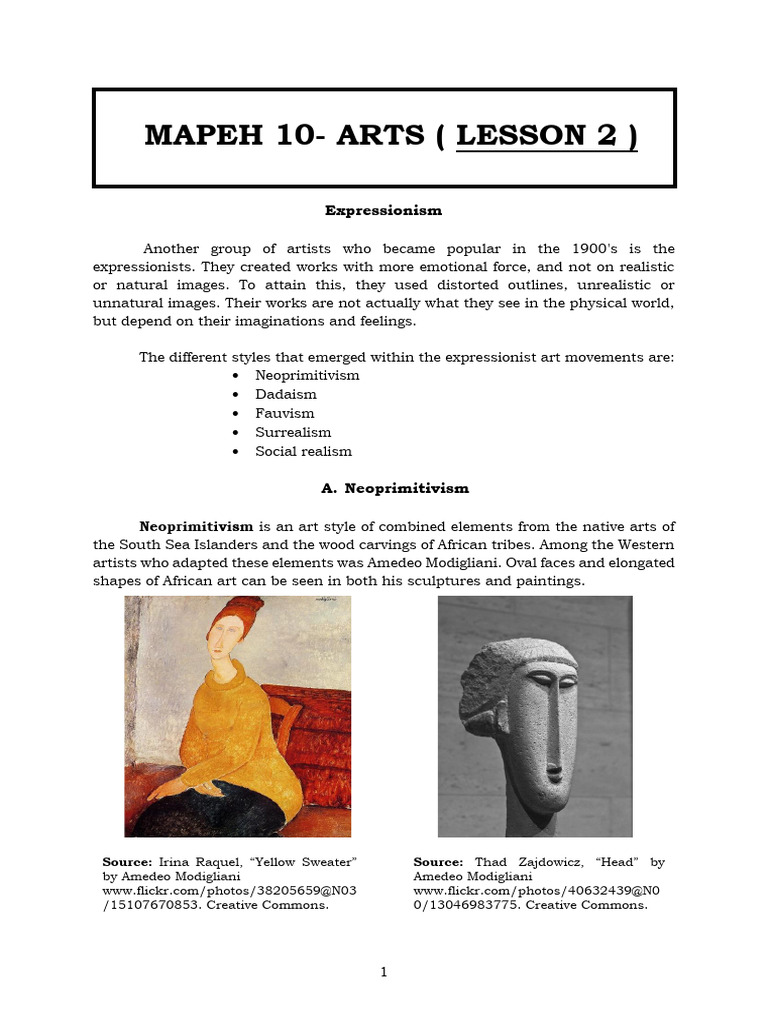 ARTS 10 Lesson 2 | PDF | Cubism | Abstract Art