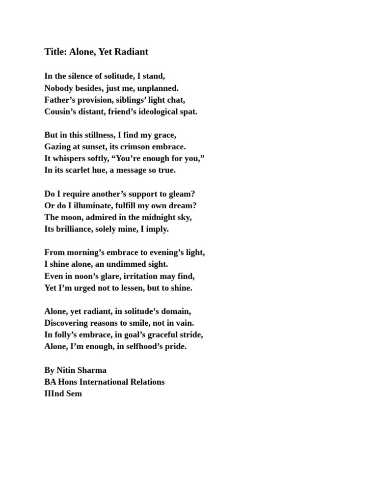 Poem (Alone, Yet Radiant) | PDF | Poetry