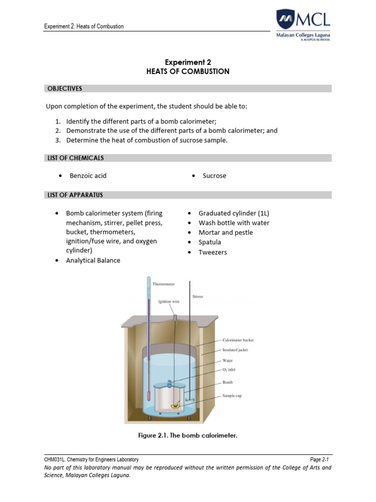 Experiment 2 Heats of Combustion | PDF | Gases | Heat