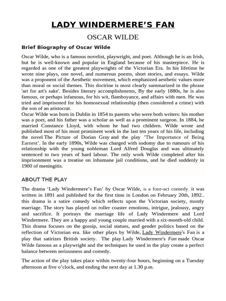 Lady Windermere Fan | PDF | Oscar Wilde