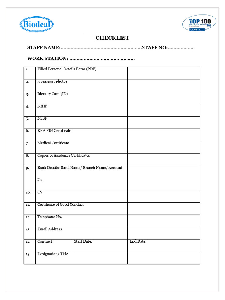 Check List 1 | PDF