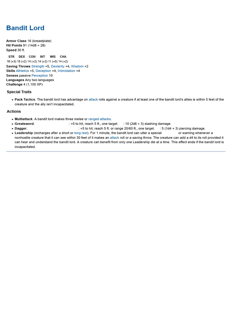 Bandit Lord – 5th Edition SRD | PDF