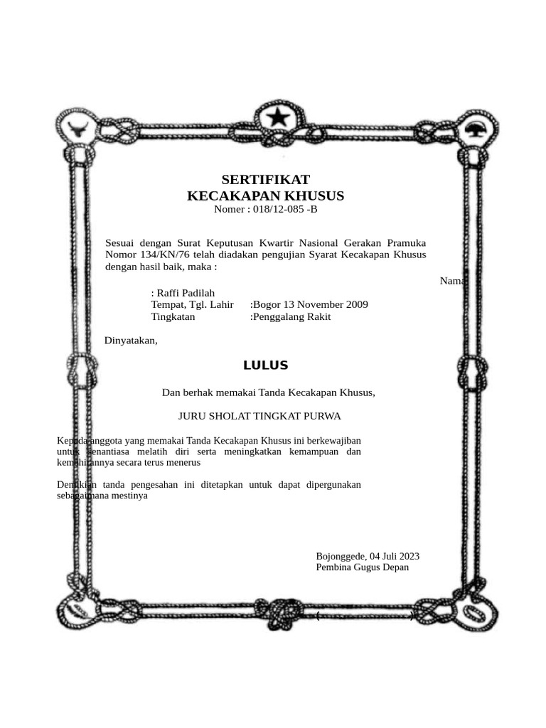 Sertifikat TKK 1 | PDF