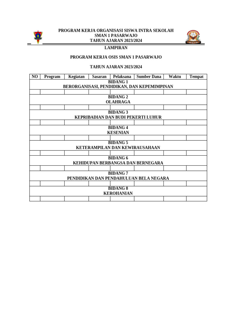 Format Proker Osis Masa Bakti 2023-2024 | PDF
