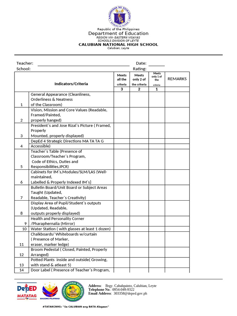 Classroom Evaluation Checklist | PDF