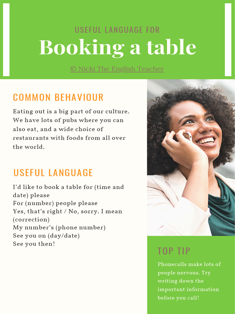 Useful Language Booking A Table | PDF | Foreign Language Studies