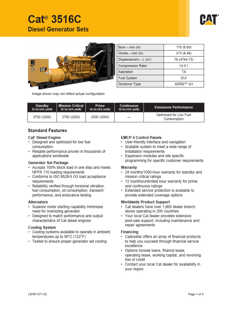 3516C-HD 2500 kVA Prime | PDF | Electricity | Electric Power