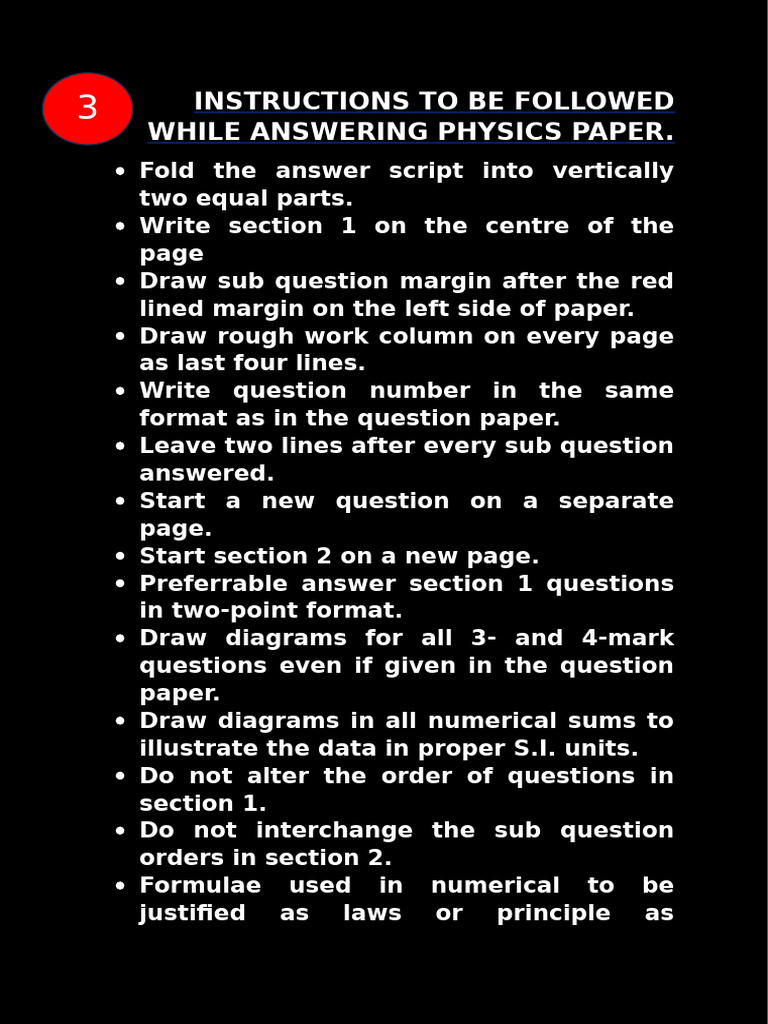 Instructions To Be Followed While Answering Physics Paper | PDF