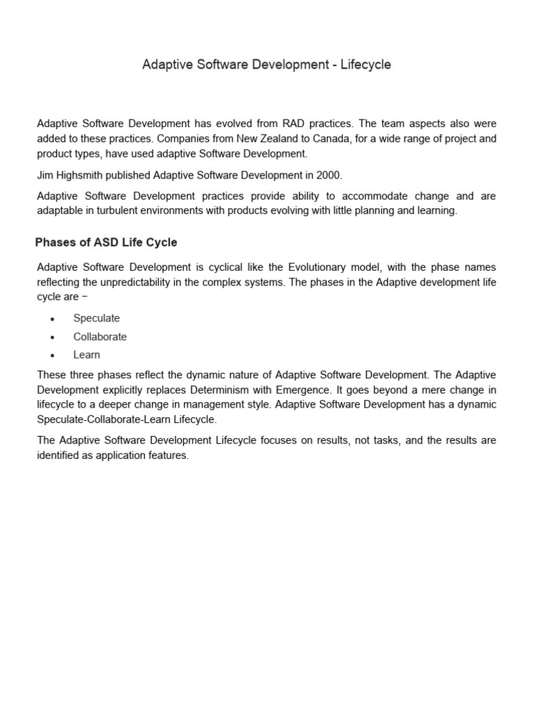 5.3 Adaptive Software Development - Lifecycle - Tutorialspoint | PDF | Software Development ...