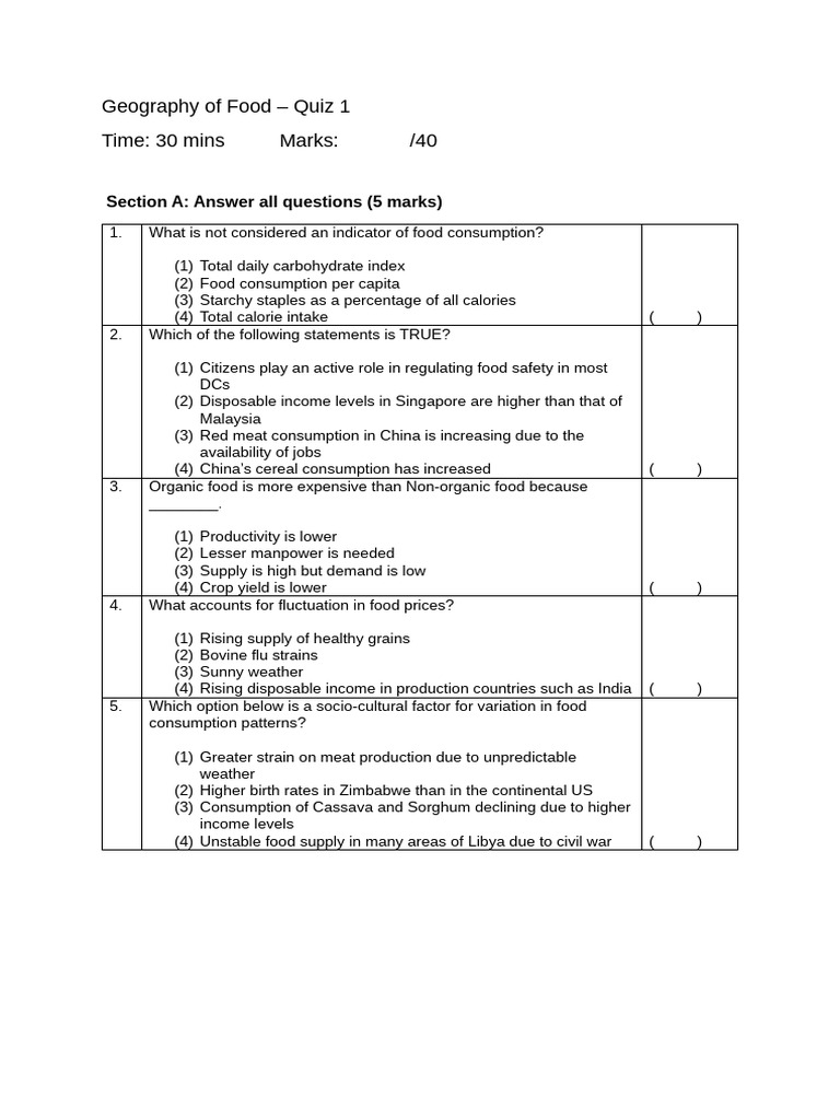 Geography of Food Quiz | PDF | Organic Foods | Foods