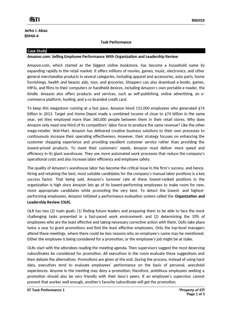 ABAO 07 Task Performance 1 HRM | PDF | Performance Appraisal | Business