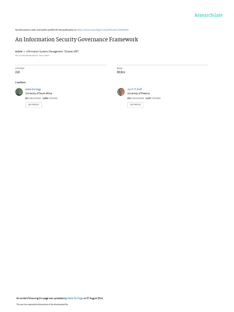An Information Security Governance Framework Pdf Information