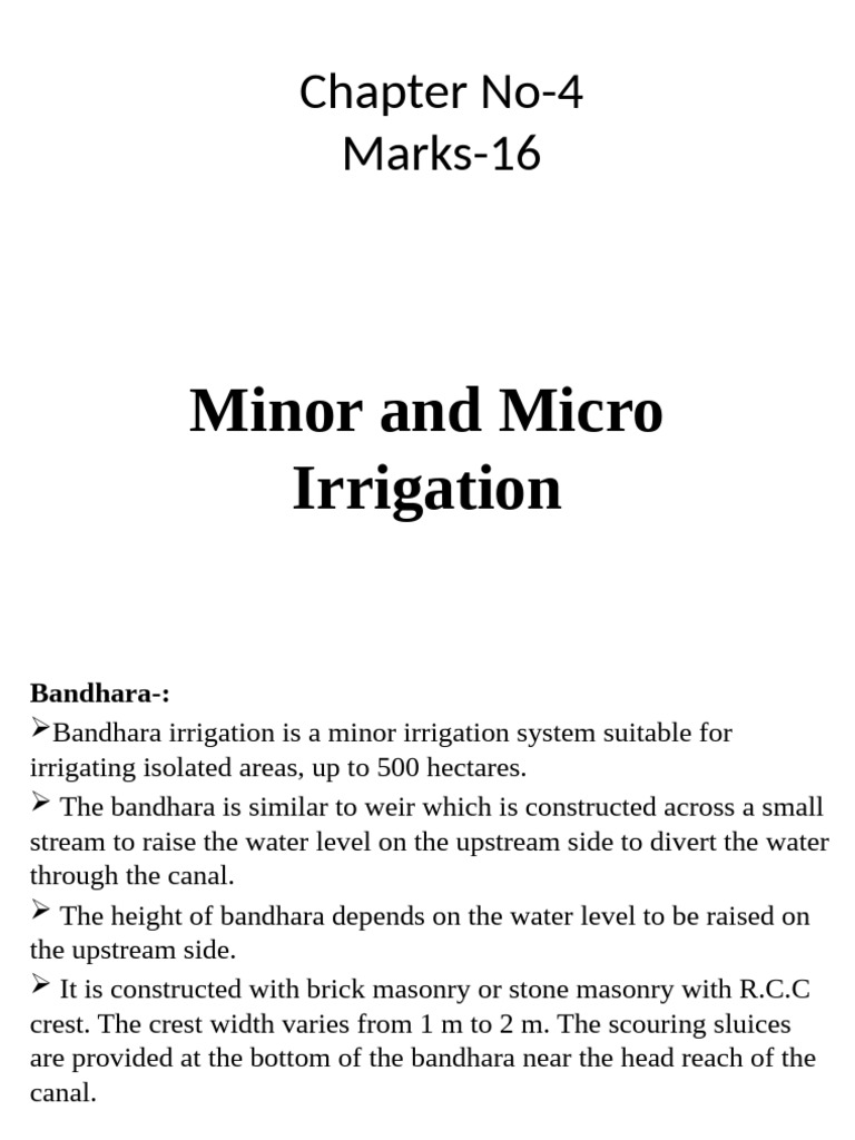 Minor and Micro Irrigation Systems Explained | PDF | Irrigation | Dam