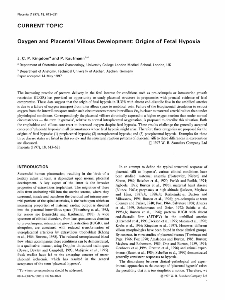 Oxygen and Placental Villous Development Origins of Fetal Hypoxia | PDF ...