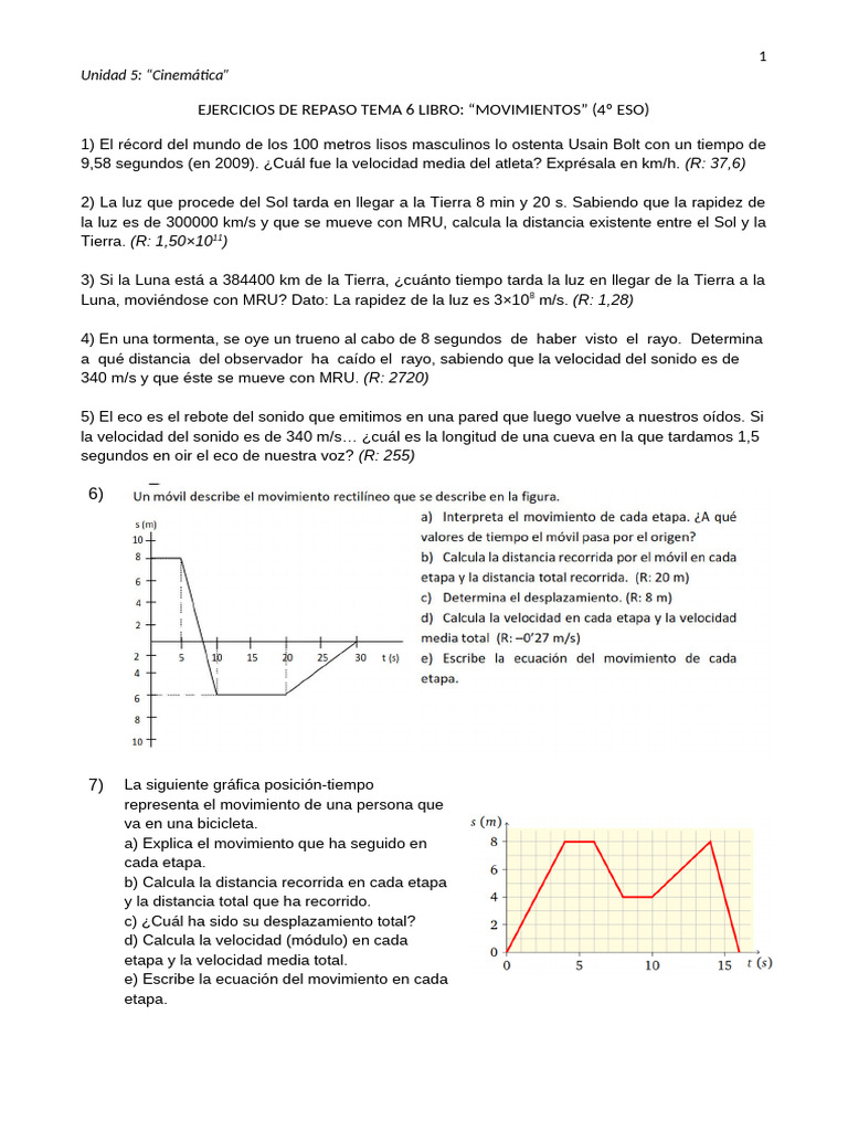 Ejercicios Repaso 4º ESO Cinemática 23-24 | PDF | Velocidad | Cinemática