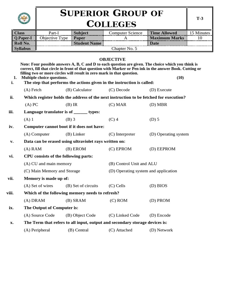 Computer-I Topper+Elite T-3 (5) | PDF | Computer Data Storage | Input ...