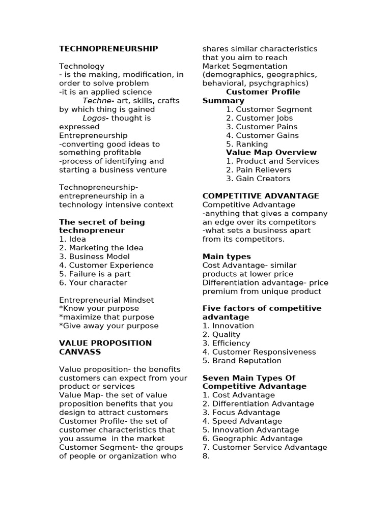 TECHNOPRENEURSHIP | PDF | Competitive Advantage | Market Segmentation