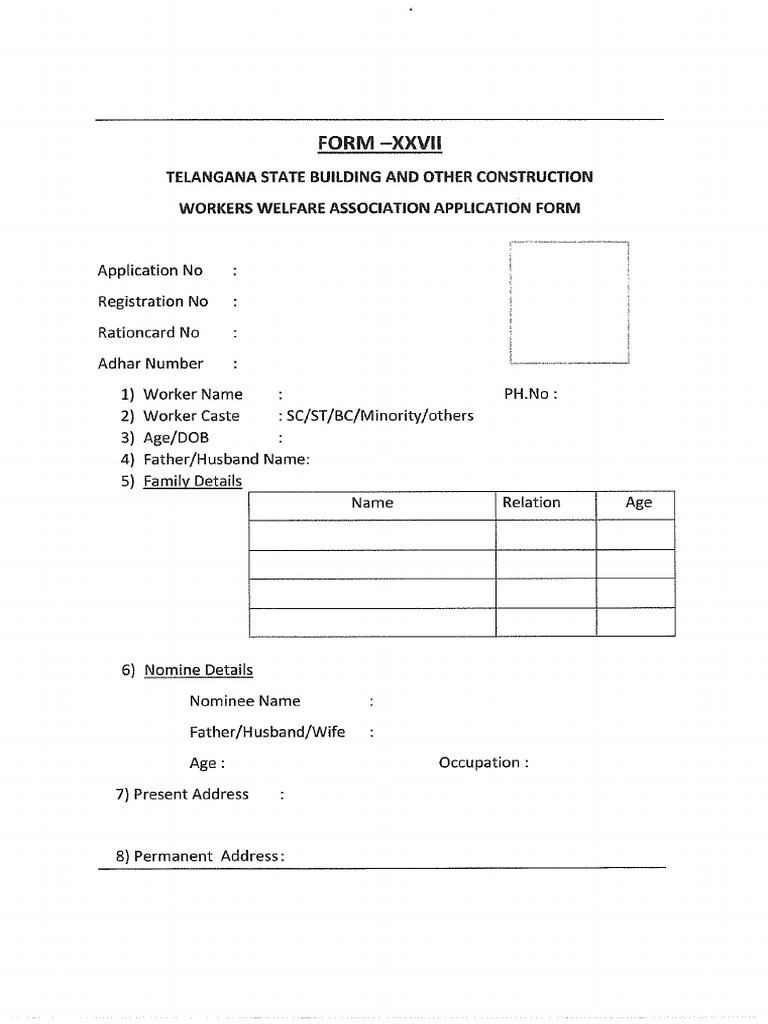 BOCW Card Application-XXVII | PDF