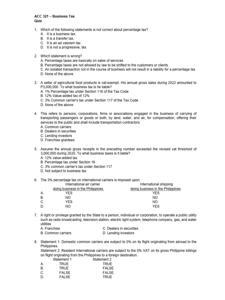 Tax Quiz Pdf Taxes Value Added Tax