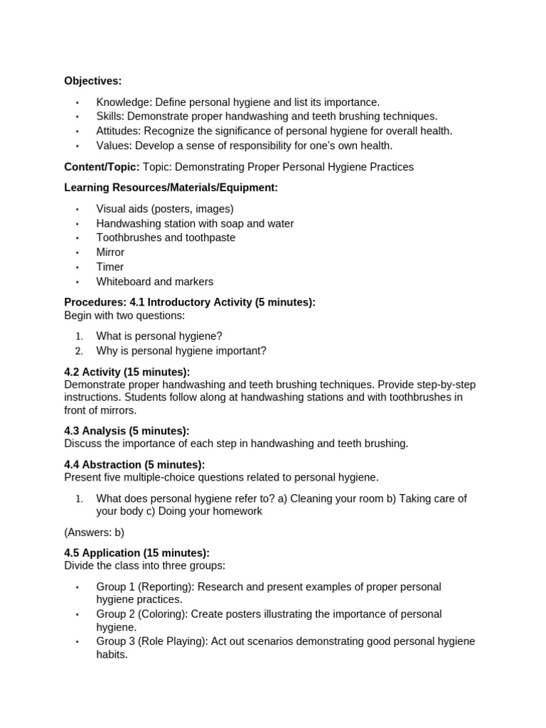 Demonstrating Proper Personal Hygiene Practices | PDF | Hygiene | Toothbrush