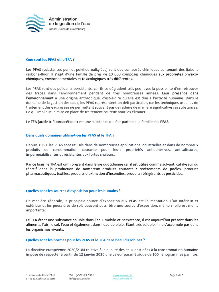 Informations TFA PFAS | PDF | Boire de l'eau | Eau du robinet