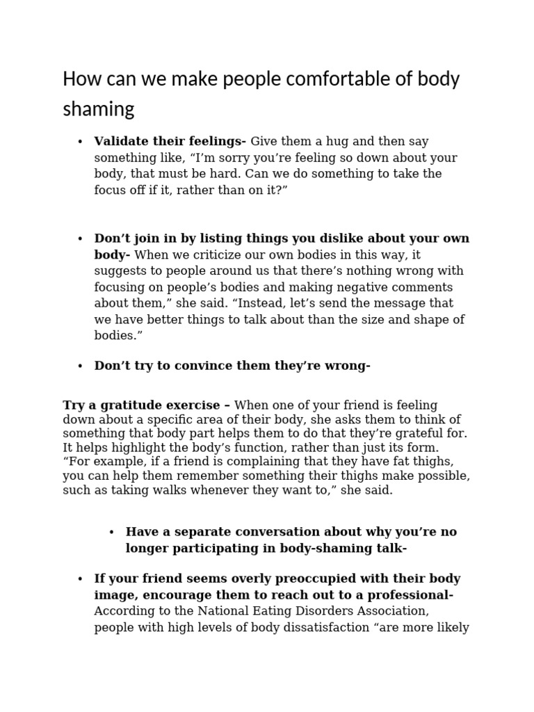 How Can We Make People Comfortable of Body Shaming | PDF