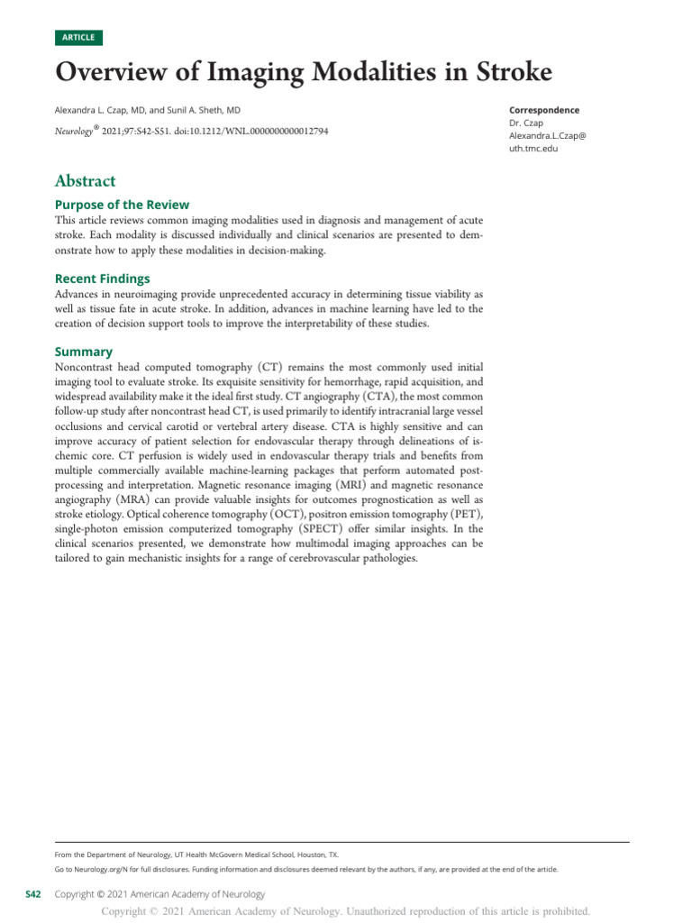 Overview of Imaging Modalities in Stroke | PDF | Stroke | Medical ...