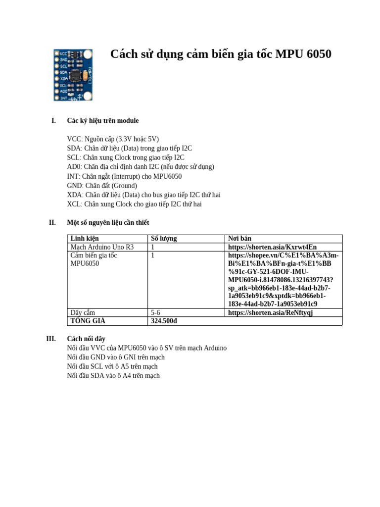 Cách sử dụng cảm biến gia tốc MPU 6050 | PDF