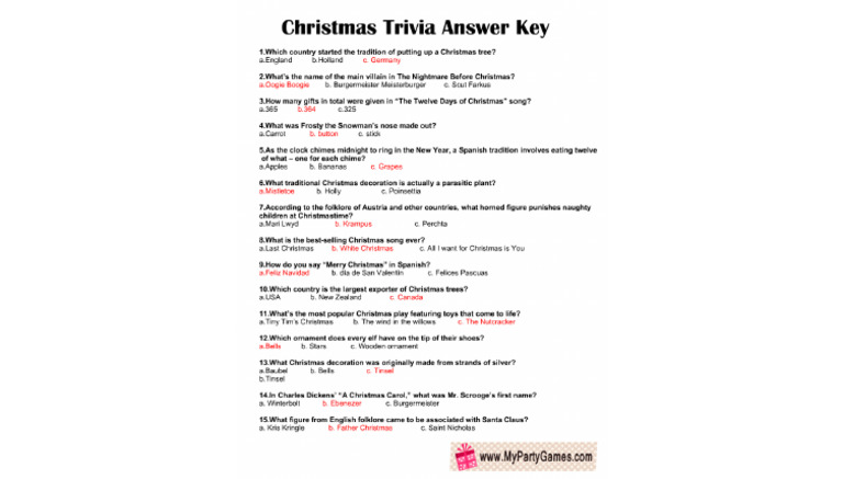 Christmas Trivia Answer Key | PDF