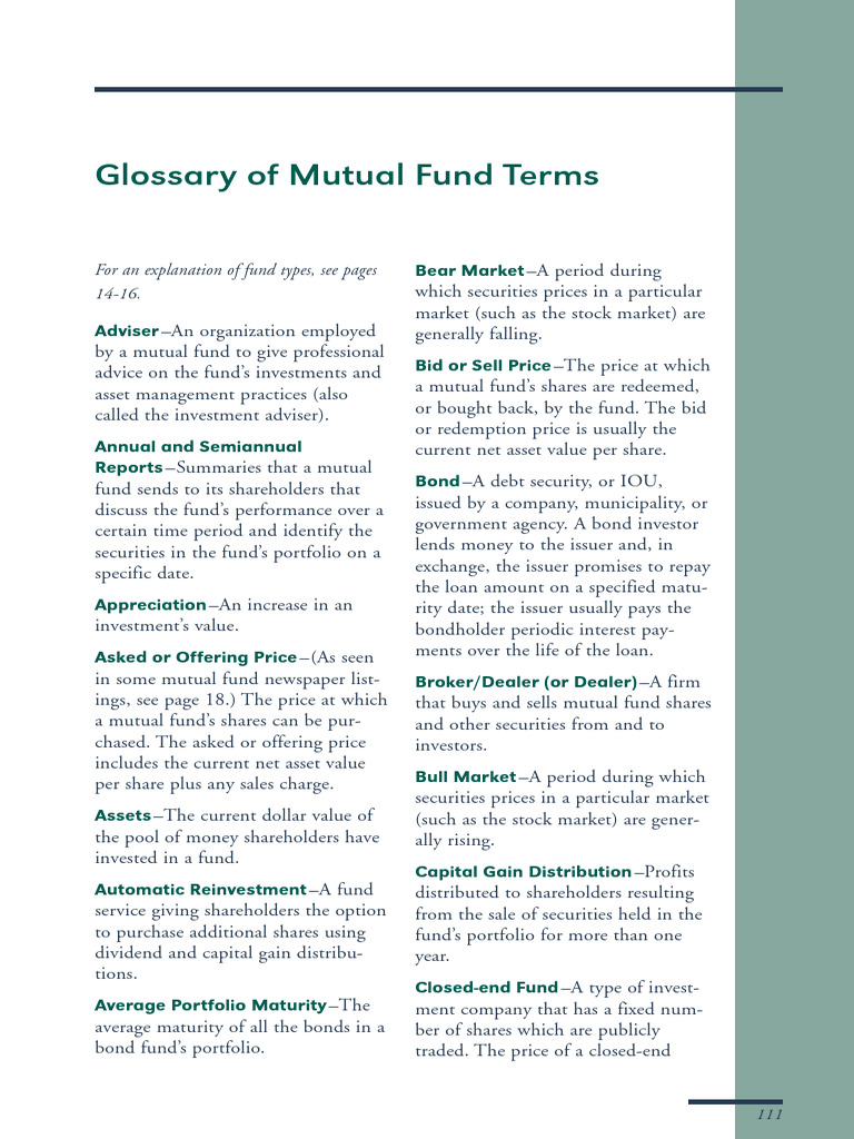 pdf_00fb_glossary | PDF | Investment Fund | Mutual Funds