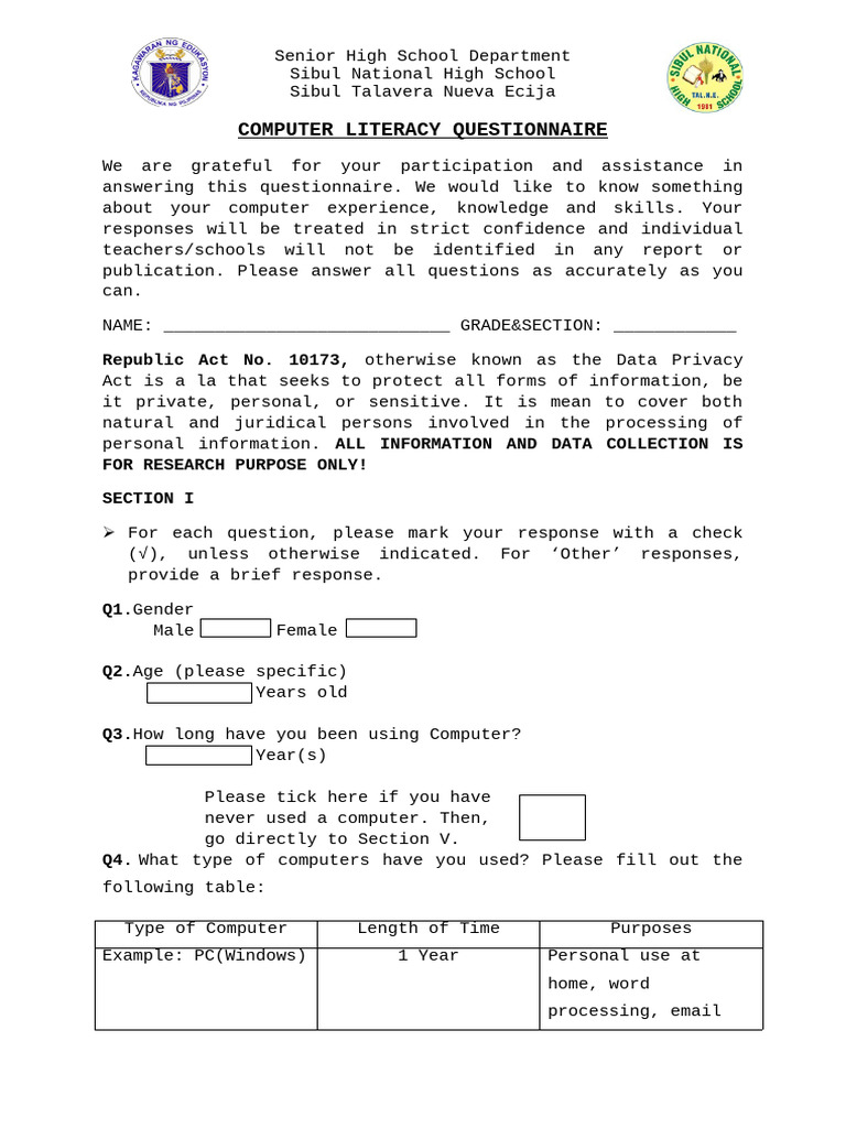 Survey Questionnaire Group 1 | PDF | Computer File | World Wide Web