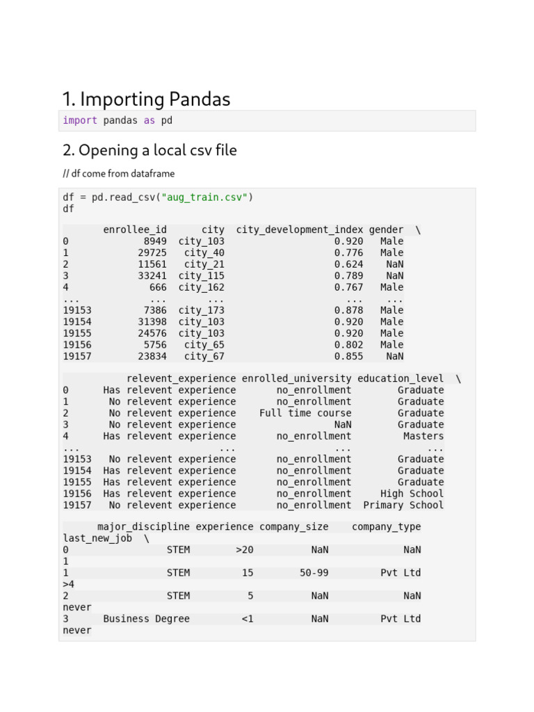 Importing and Analyzing aug_train.csv | PDF | Cricket | Sports