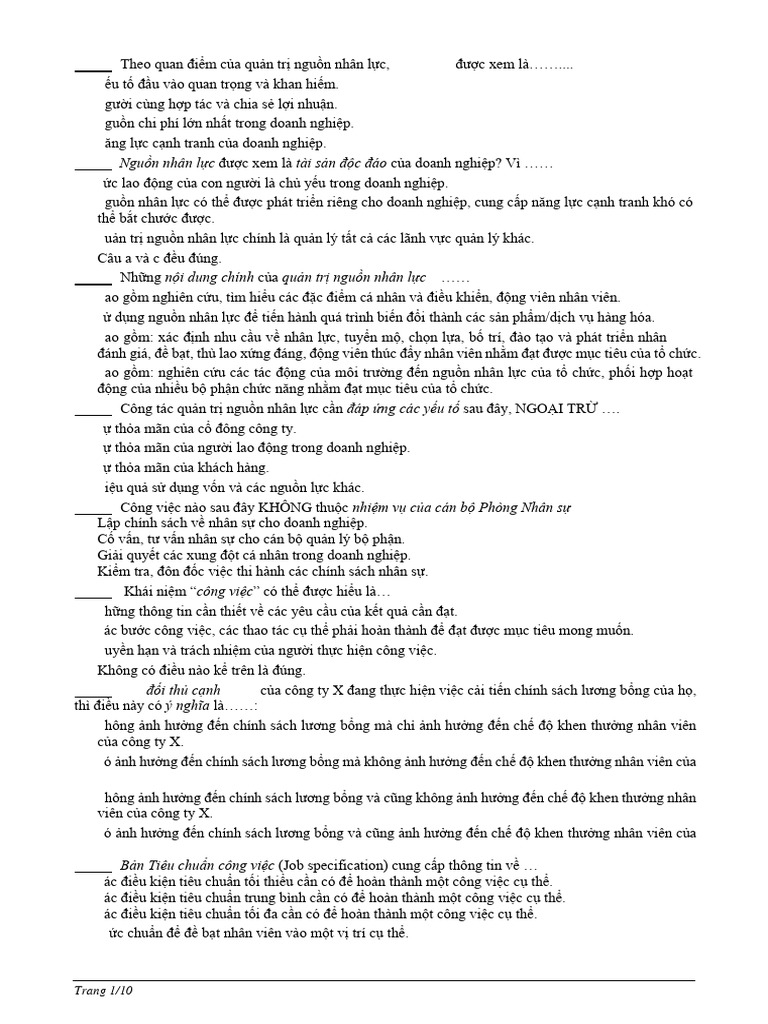 TRẮC NGHIỆM QTNL | PDF