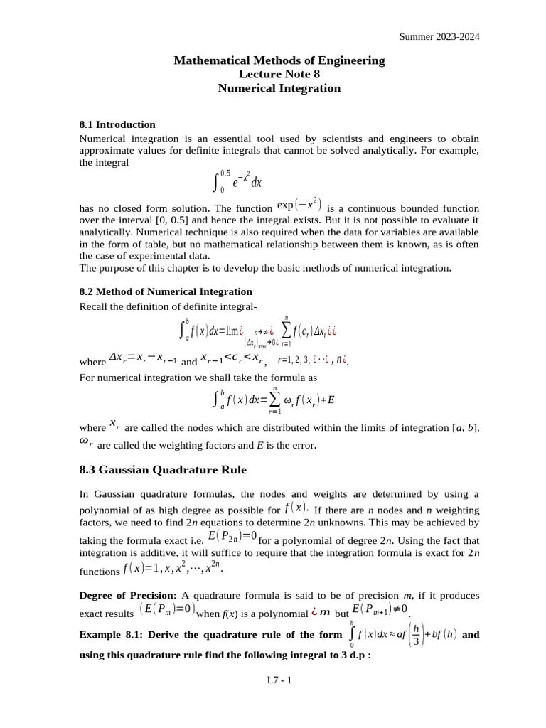 CH 8, Math 5 - Lecture - Note Summer 23 24 | PDF | Integral | Numerical Analysis