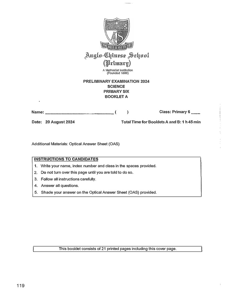 P6 Science Prelim 2024 ACSP Exam Papers | PDF