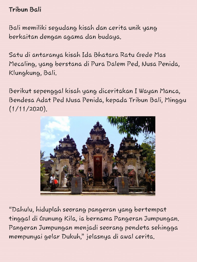 Kisah Singkat Ida Bhatara Ratu Gede Mas Mecaling | PDF