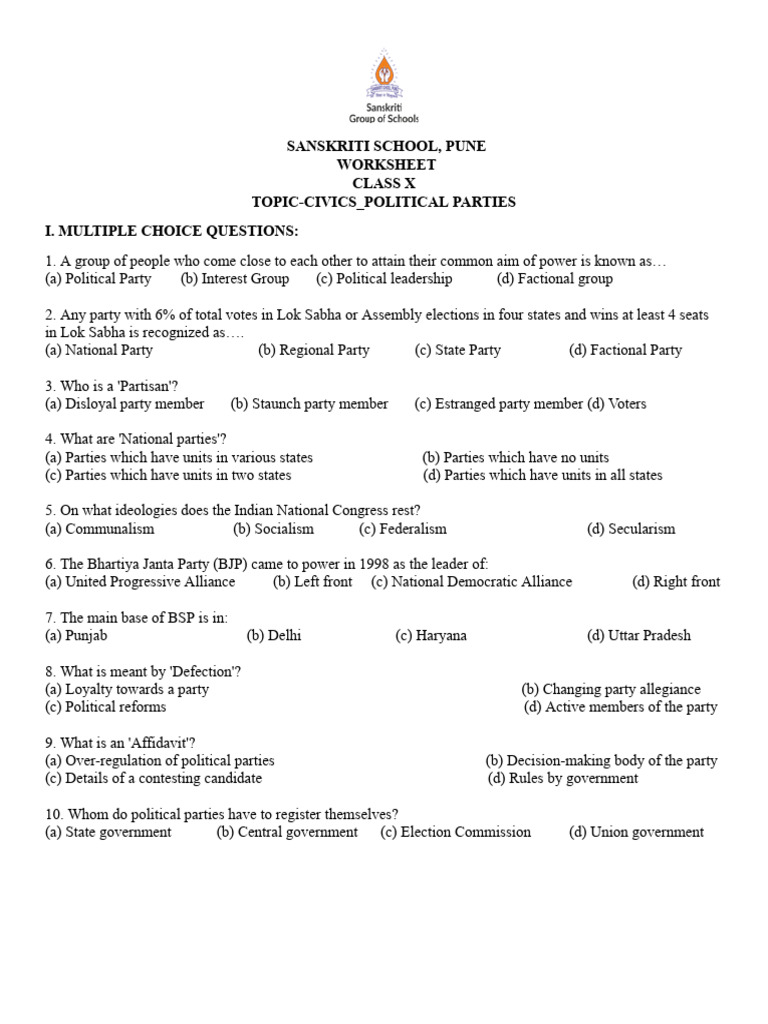 .SanskritiUploads - School 1.classworks - SSB Civics Class X Political ...