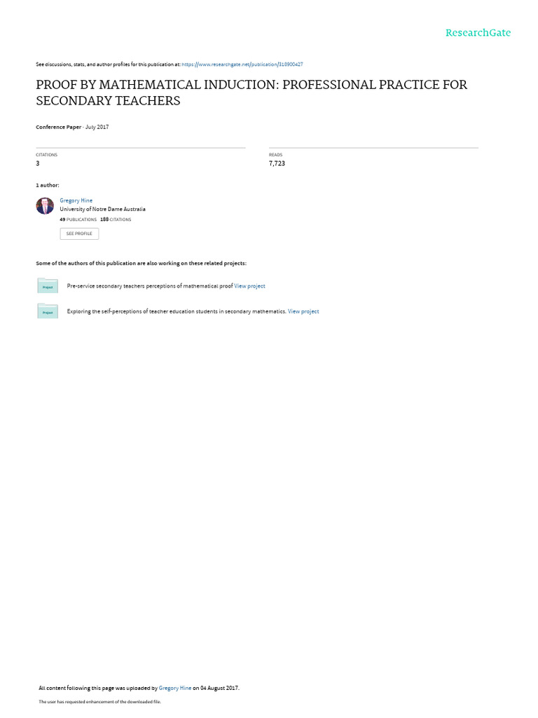 Proof by Mathematical Induction: Professional Practice For Secondary ...