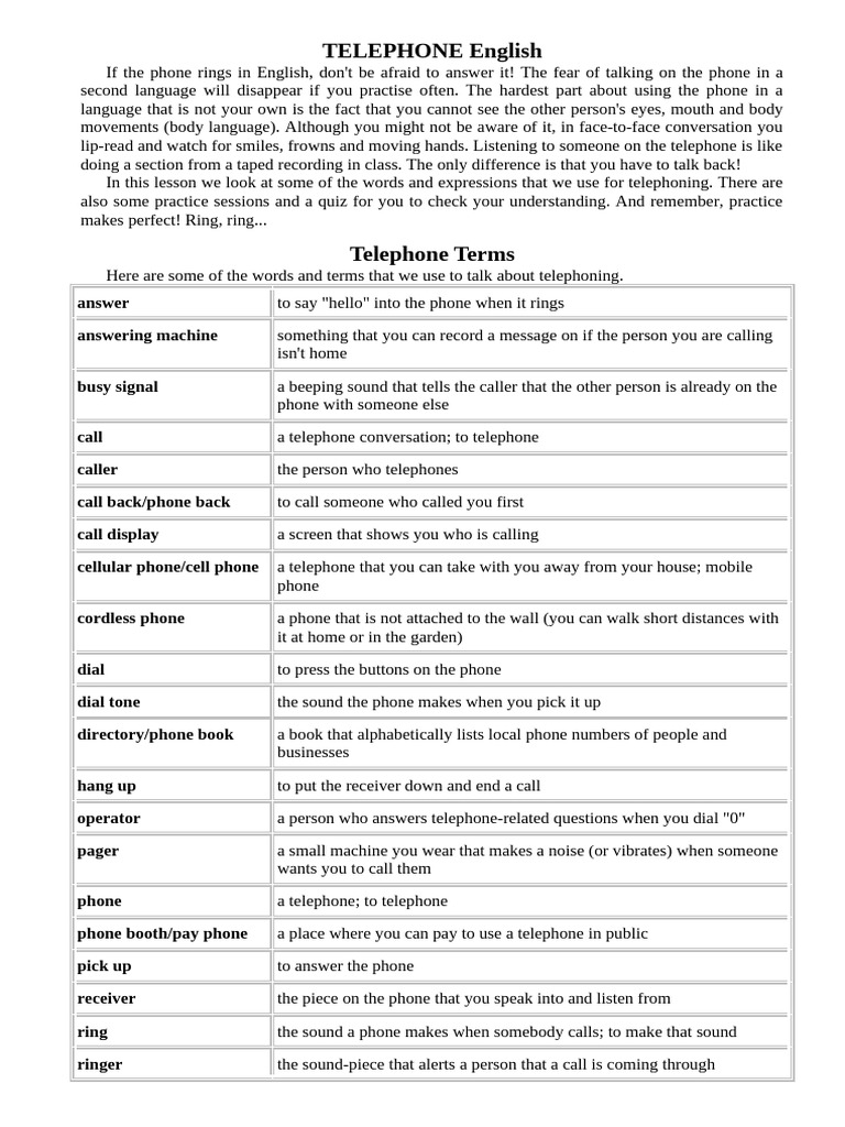 Telephone English | PDF | Telephone | Telephony