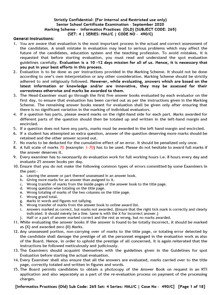 Informatics Practices New (265) Marking Scheme Comptt 2020 | PDF | Computer Network | Computer Virus