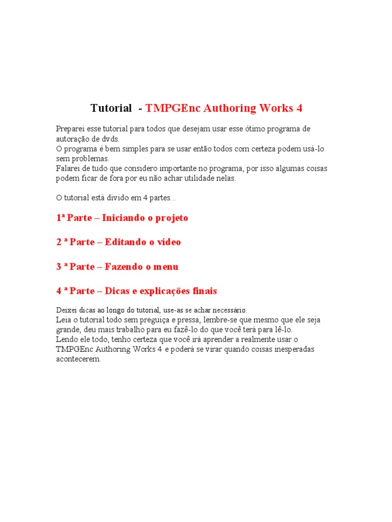 Tutorial TMPGEnc Authoring Works 4 | PDF | Vídeo | Janela (informática)