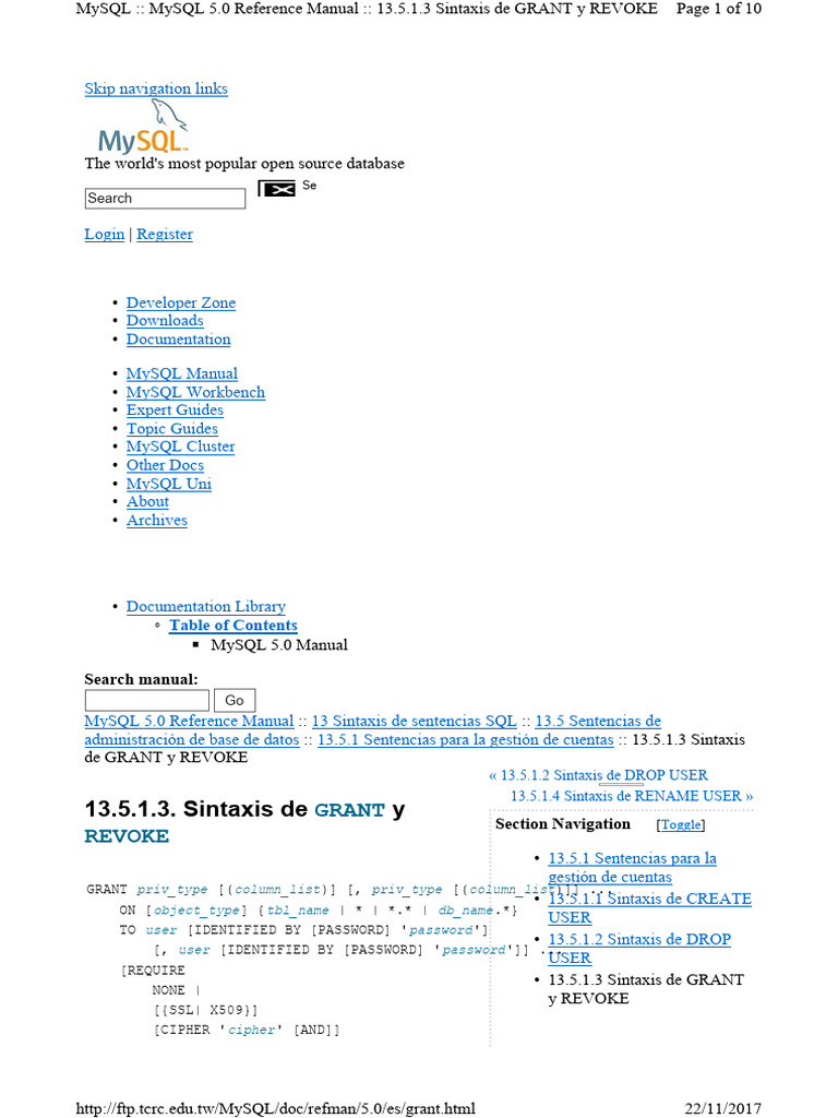 GRANT Y REVOKE | PDF | SQL | Mi sql