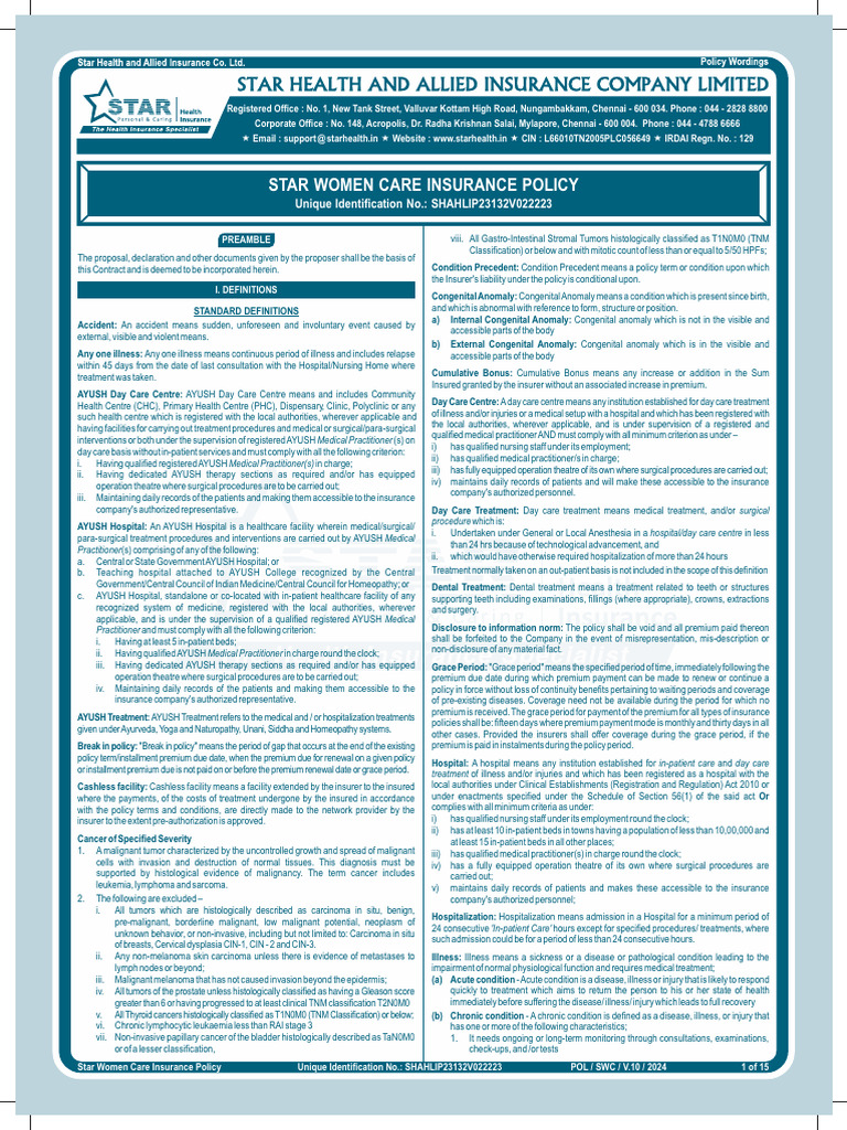 Women Care Insurance Policy Policyclacuse | PDF | Surrogacy | Intensive ...